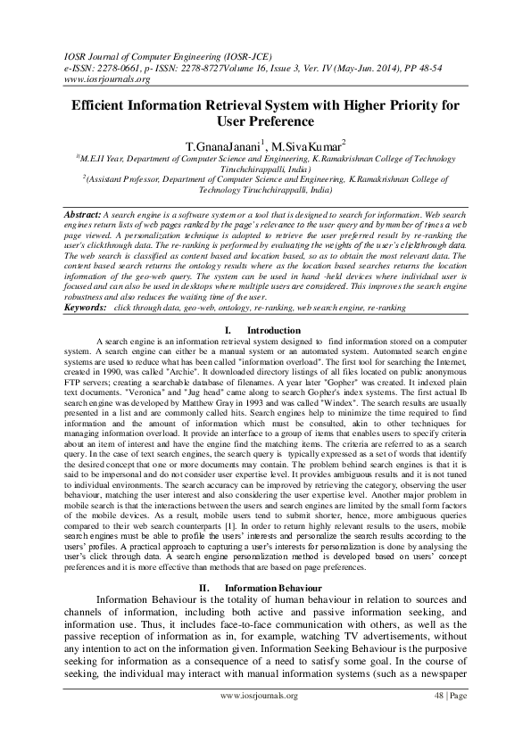 Pdf Efficient Information Retrieval System With Higher Priority For User Preference