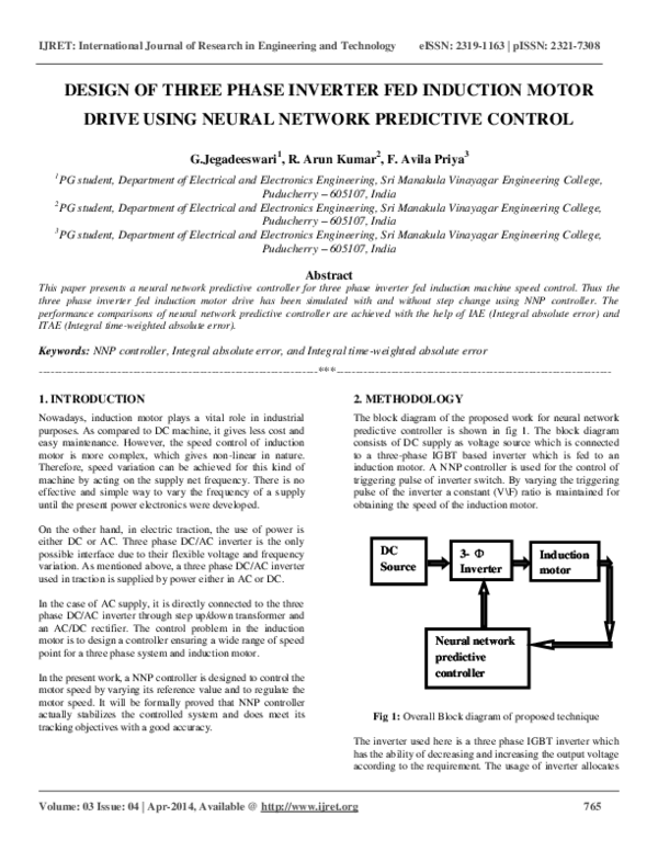 Design Of Three Phase Inverter Fed Induction Motor Drive Using Neural Network Predictive Control 