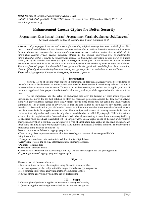 Pdf Enhancement Caesar Cipher For Better Security