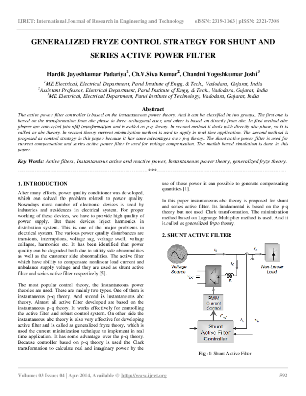 (PDF) GENERALIZED FRYZE CONTROL STRATEGY FOR SHUNT AND SERIES ACTIVE POWER FILTER