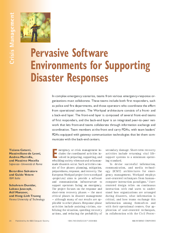 (PDF) Pervasive Software Environments for Supporting Disaster Responses