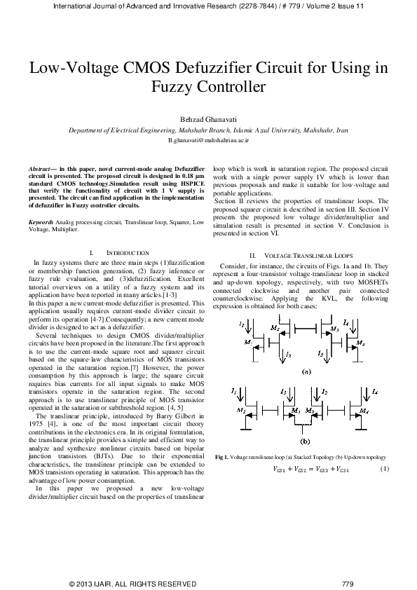 (PDF) Low-Voltage CMOS Defuzzifier Circuit for Using in
