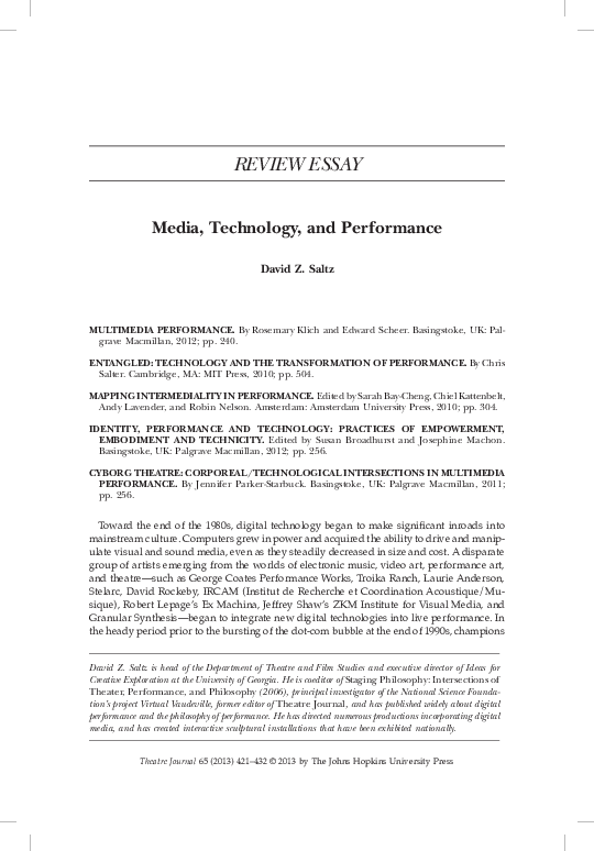 (PDF) REVIEW ESSAY / 421 Media, Technology, and Performance
