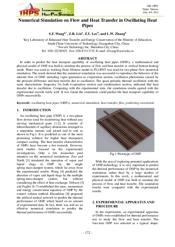 (PDF) Numerical Simulation on Flow and Heat Transfer in Oscillating Heat Pipes