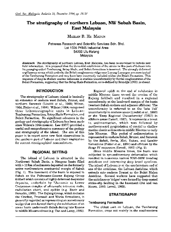 (PDF) The stratigraphy of northern Labuan, NW Sabah Basin, East Malaysia