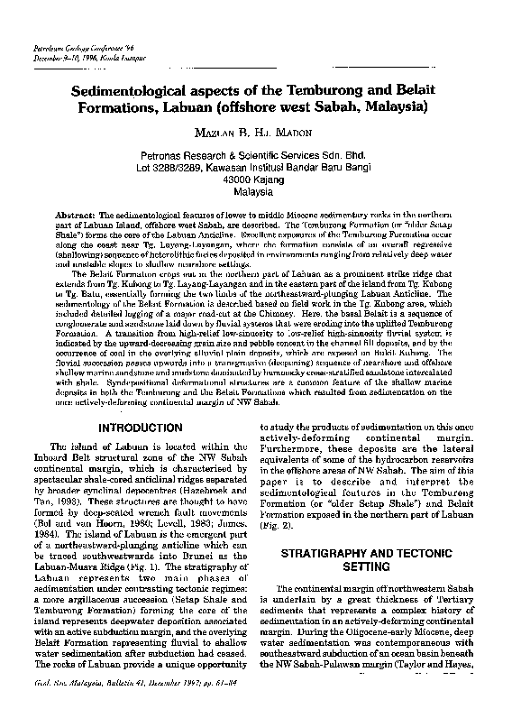 (PDF) Sedimentological aspects of the Temburong and Belait Formations ...