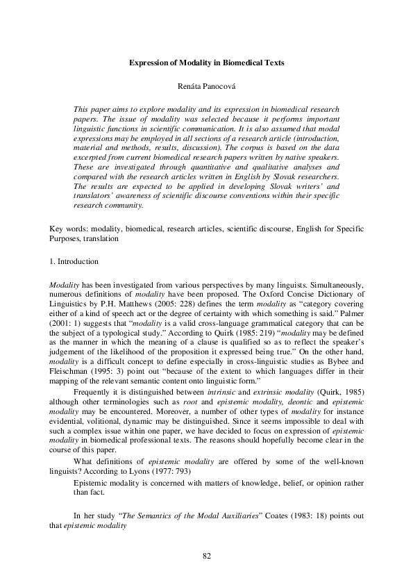 Pdf Expression Of Modality In Biomedical Texts