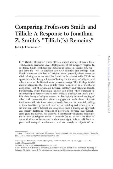 (PDF) Comparing Professors Smith and Tillich: A Response to Jonathan Z ...