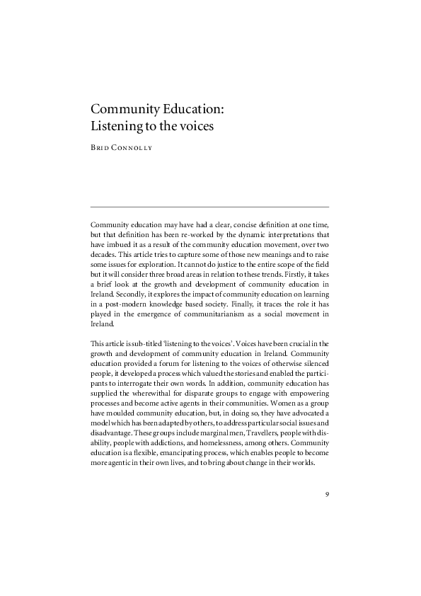 (PDF) Community Education: Listening to the voices | brid connolly ...