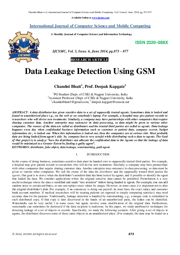 (PDF) Data Leakage Detection Using GSM﻿