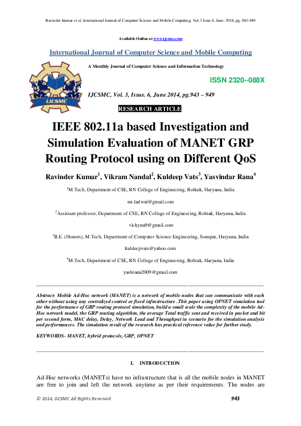 Pdf Ieee 80211a Based Investigation And Simulation Evaluation Of Manet Grp Routing Protocol