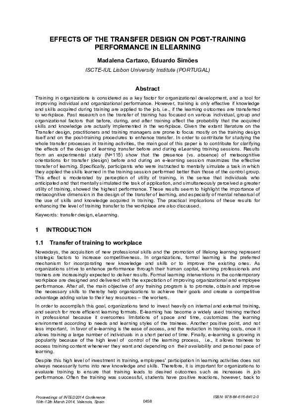 (PDF) Effects of the transfer design on post-training performance in ...