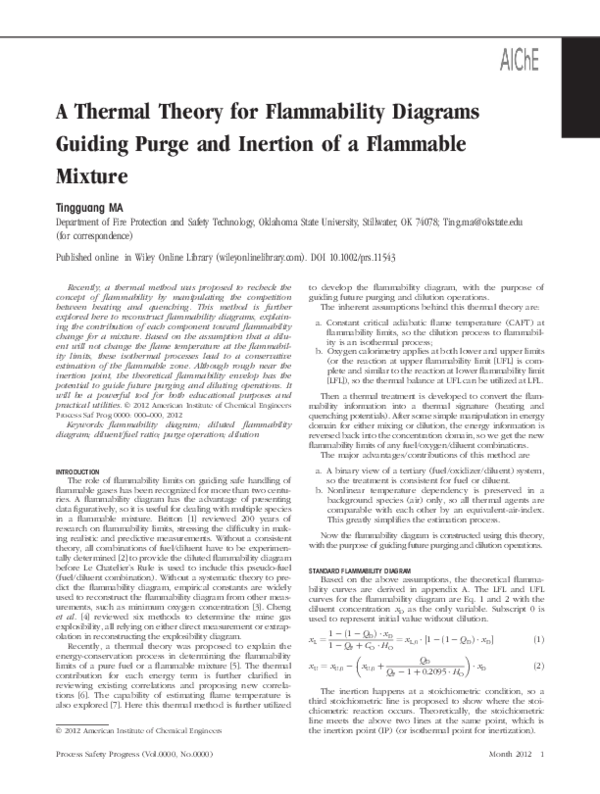 (PDF) A Thermal Theory for Flammability Diagrams Guiding Purge and Inertion of a Flammable Mixture