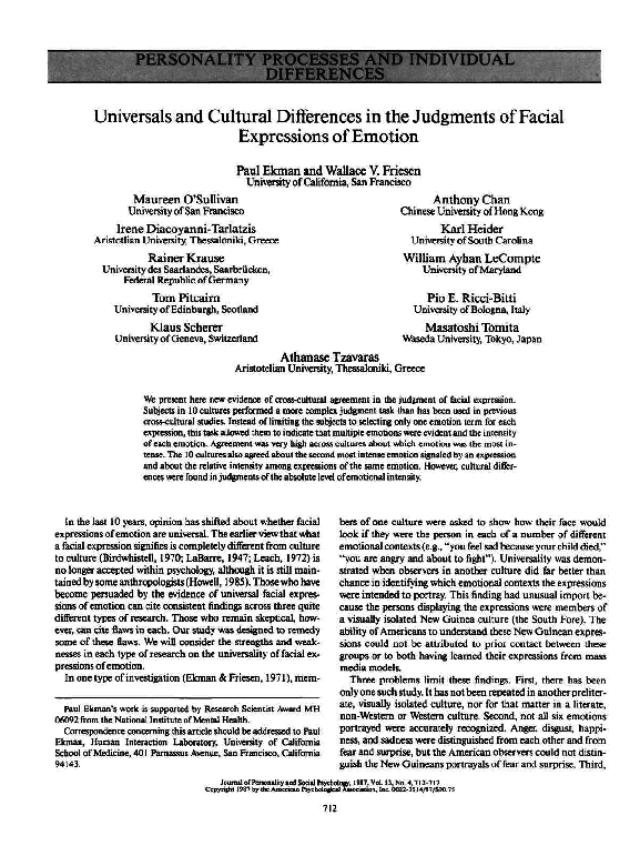 (PDF) Universals and cultural differences in the judgments of facial ...
