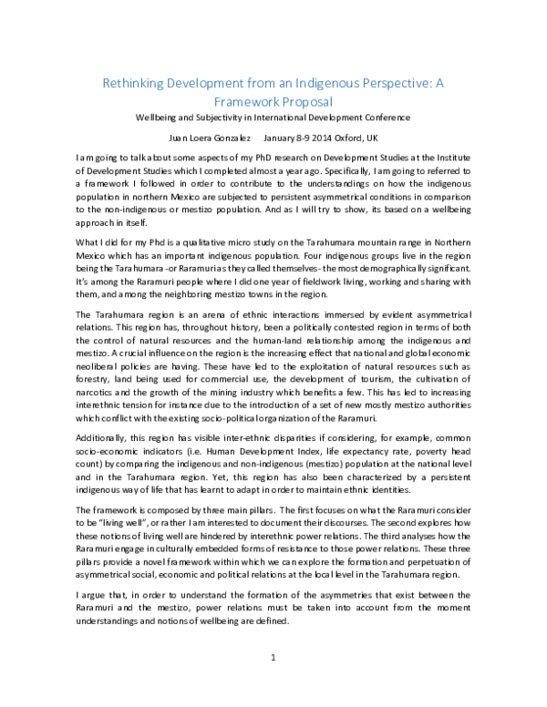 (PDF) Rethinking Development from an Indigenous Perspective: A ...
