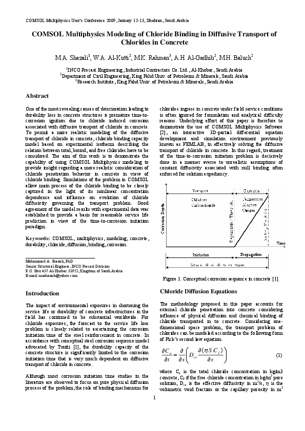 (PDF) COMSOL Multiphysics Modeling of Chloride Binding in Diffusive Transport of Chlorides in ...