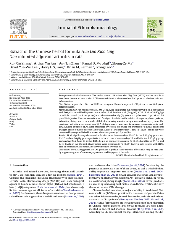 (PDF) Extract of the Chinese herbal formula Huo Luo Xiao Ling Dan ...