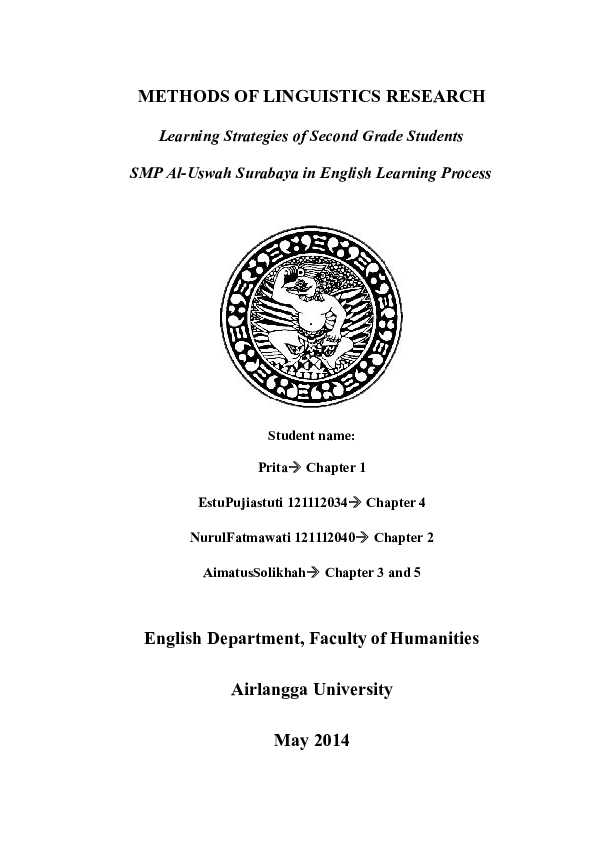 (DOC) METHODS OF LINGUISTICS RESEARCH Learning Strategies of Second Grade Students SMP Al-Uswah ...