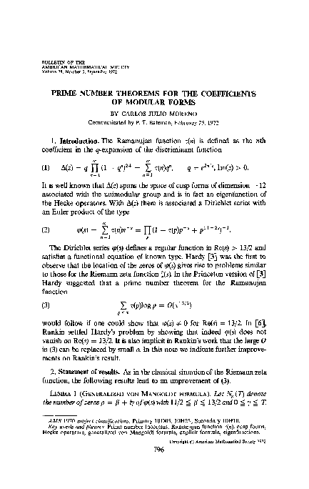 Pdf Prime Number Theorems For The Coefficients Of Modular Forms