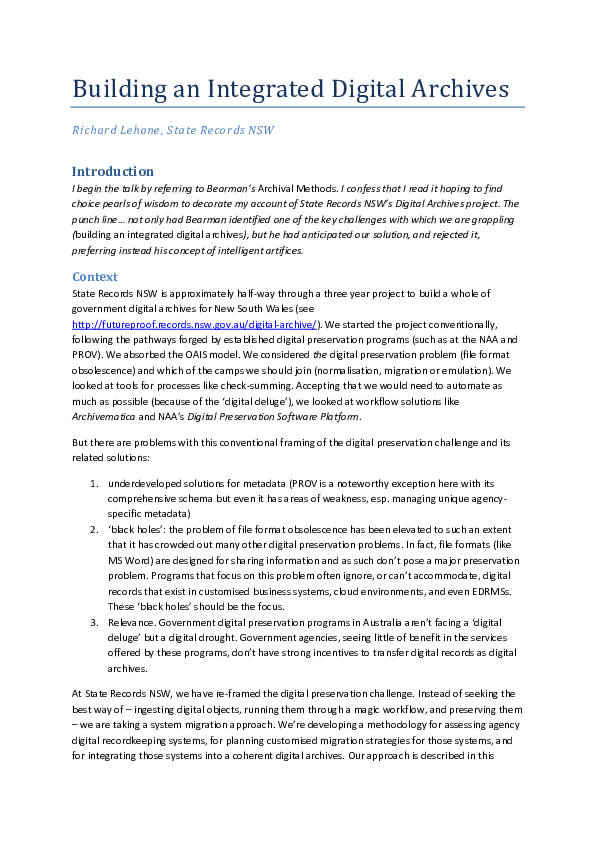 (PDF) Building an Integrated Digital Archives