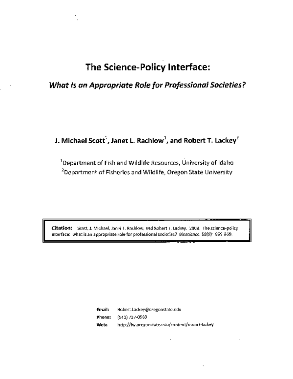 (PDF) The Science-Policy Interface: What Is an Appropriate Role for ...