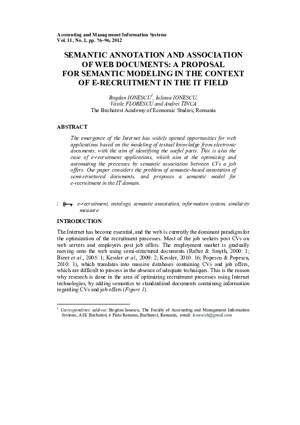 Pdf Semantic Annotation And Association Of Web Documents A Proposal For Semantic Modeling In