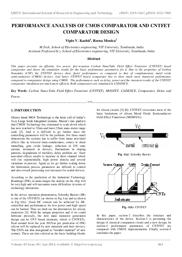 Pdf Performance Analysis Of Cmos Comparator And Cntfet Comparator Design