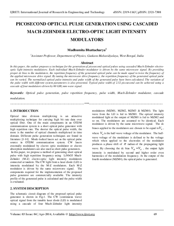(PDF) PICOSECOND OPTICAL PULSE GENERATION USING CASCADED MACH-ZEHNDER ...