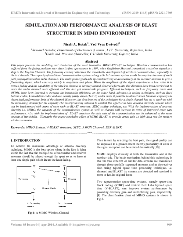 (PDF) SIMULATION AND PERFORMANCE ANALYSIS OF BLAST STRUCTURE IN MIMO ENVIRONMENT