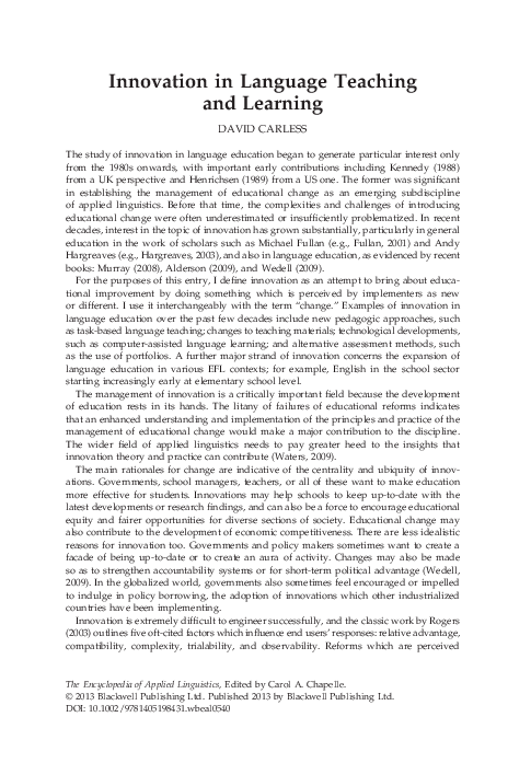 (PDF) Innovation in language teaching and learning