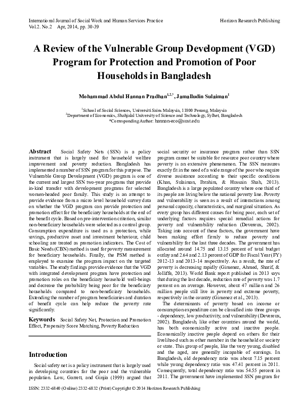 (PDF) A Review of the Vulnerable Group Development (VGD) Program for ...