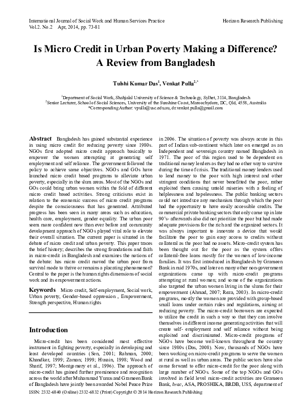 (PDF) Is Micro Credit in Urban Poverty Making a Difference? A Review ...