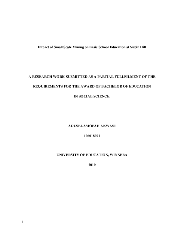 (PDF) Effects of small scale mining on Basic Education at Subin Hill.