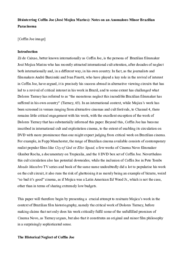 (DOC) Disinterring Coffin Joe (José Mojica Marins): Notes on an ...