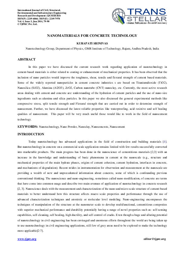 (PDF) NANOMATERIALS FOR CONCRETE TECHNOLOGY