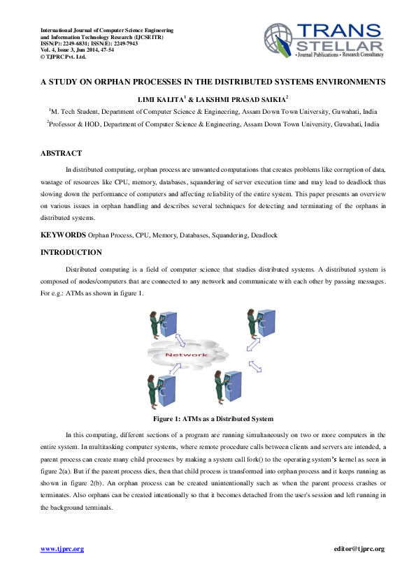 (PDF) A STUDY ON ORPHAN PROCESSES IN THE DISTRIBUTED SYSTEMS ENVIRONMENTS