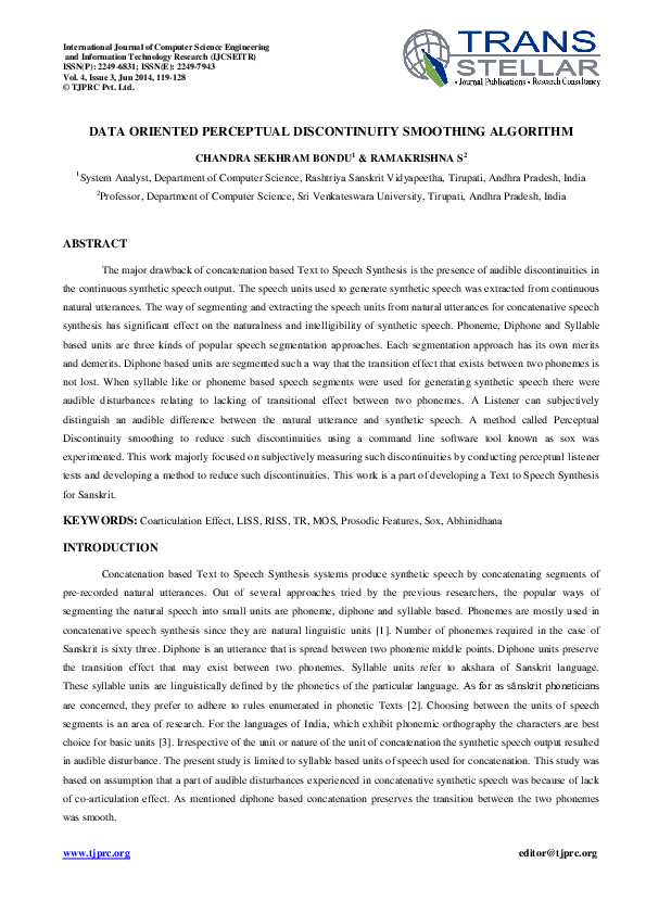 Pdf Data Oriented Perceptual Discontinuity Smoothing Algorithm