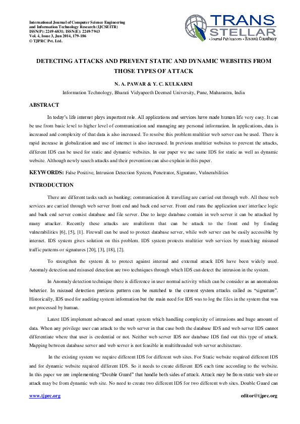 Pdf Detecting Attacks And Prevent Static And Dynamic Websites From Those Types Of Attack