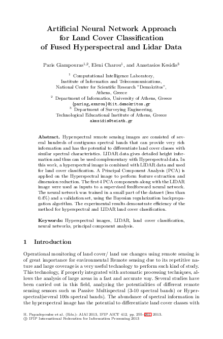(PDF) Artificial Neural Network Approach for Land Cover Classification of Fused Hyperspectral ...