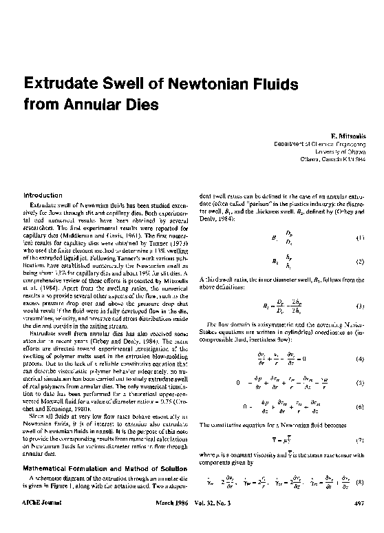 (PDF) Extrudate Swell of Newtonian Fluids from Annular Dies