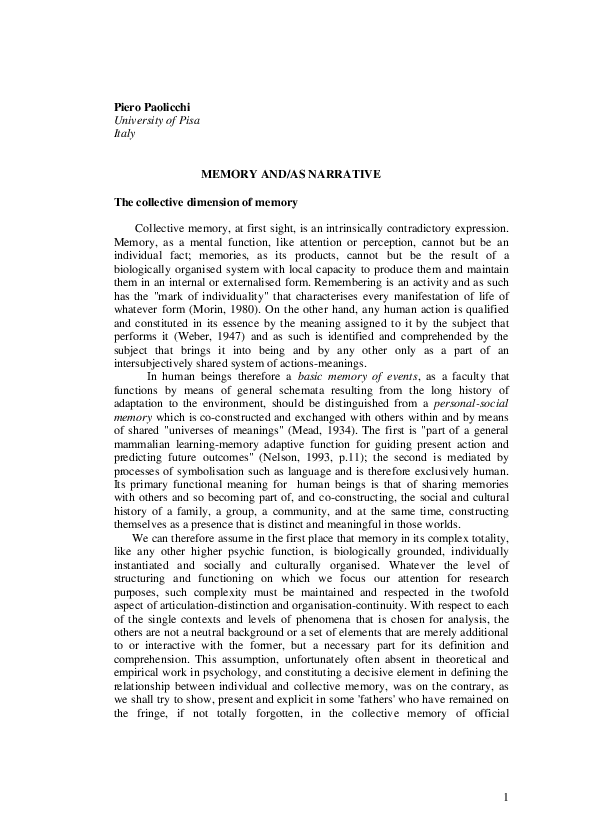 (DOC) MEMORY as narrative