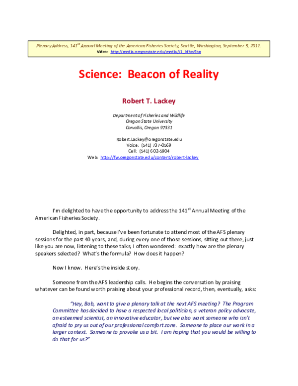 (PDF) Science — Beacon of Reality