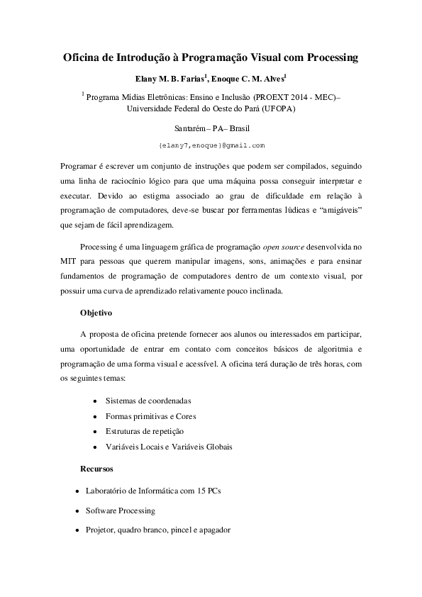 (PDF) OFICINA DE INTRODUÇÃO À PROGRAMAÇÃO VISUAL COM PROCESSING - FINAL