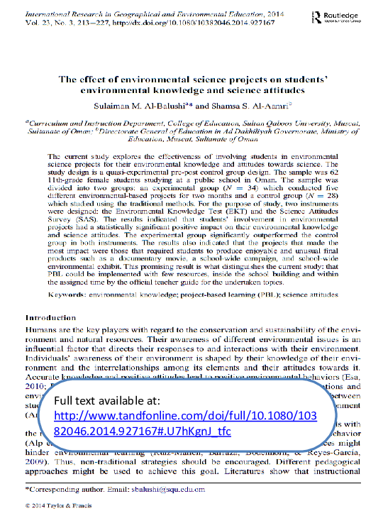 (PDF) The effect of environmental science projects on students ...