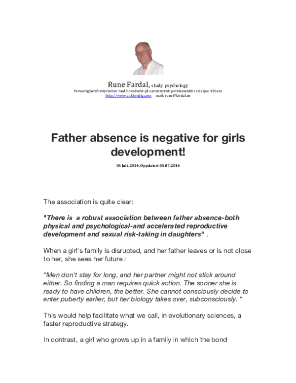 (PDF) Fathers absence is negative to girls development.