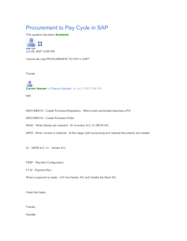 (DOC) Procurement to Pay Cycle in SAP
