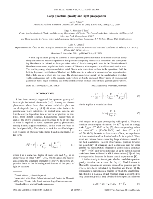 (PDF) Loop quantum gravity and light propagation