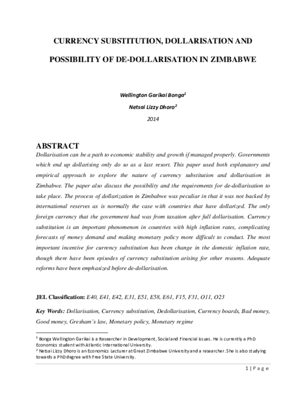 (PDF) CURRENCY SUBSTITUTION, DOLLARISATION AND POSSIBILITY OF DE ...