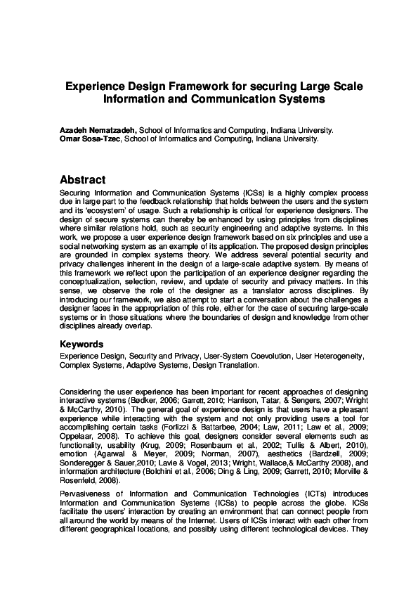 Pdf Experience Design Framework For Securing Large Scale Information And Communication Systems