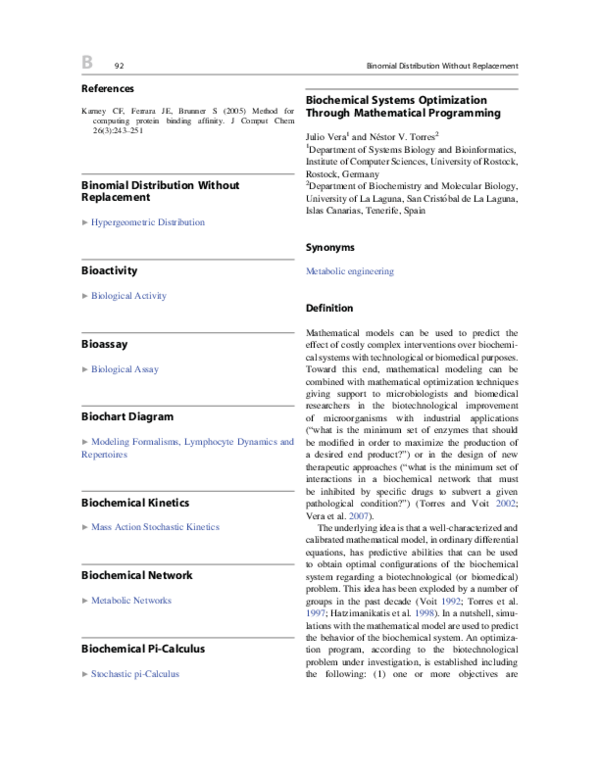 (PDF) Binomial Distribution Without Replacement Biochemical Systems Optimization Through ...